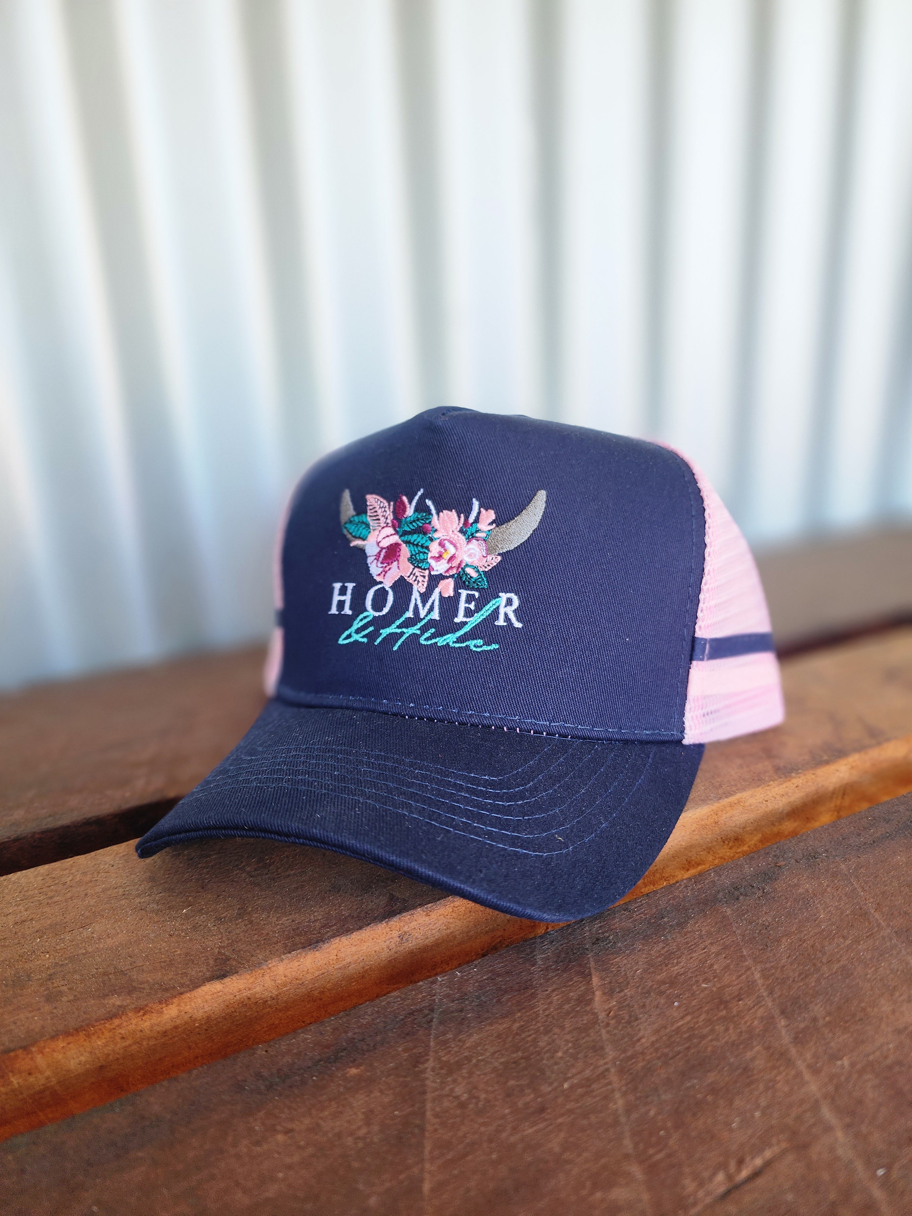 Navy on pink pony cap (embroiderd) – Homer and Hide